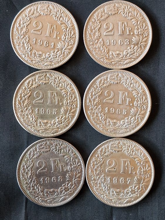 6x 2 Franken Silber Munzen SS (Gebraucht) in Nyon für CHF 32 – mit Lieferung auf Ricardo kaufen
