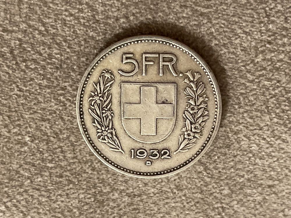 5 Franken 1932 Silbermünze (Gebraucht) in Elsau für CHF 8 – mit Lieferung auf Ricardo kaufen