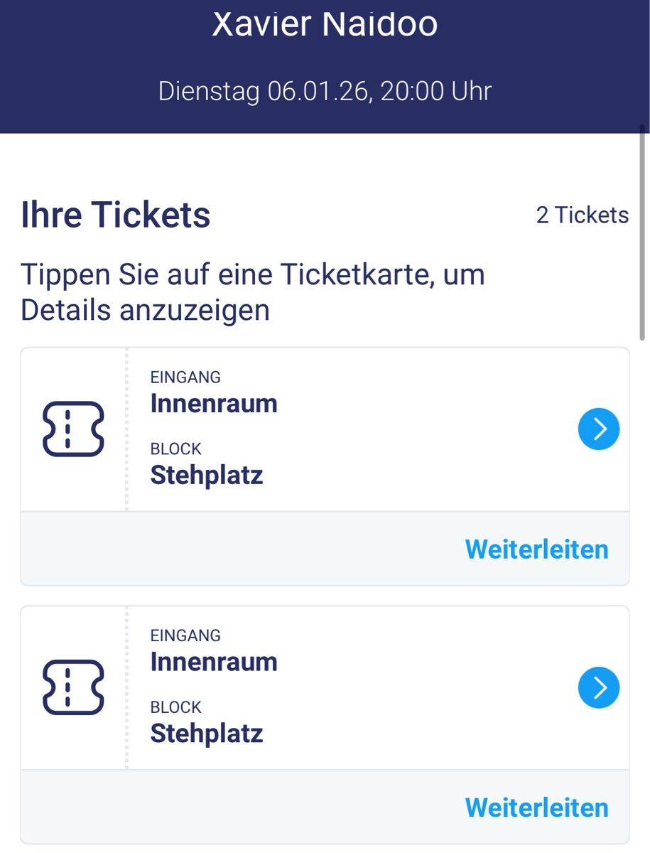2x Xavier Naidoo Konzert 6.1.26 Stehplätze (Neu (gemäss Beschreibung ...
