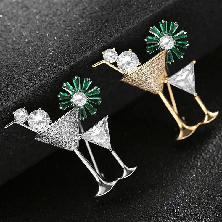 Broschen-Set "Kristall"-Cocktails Silbern + Golden mit Grün | Kaufen ...