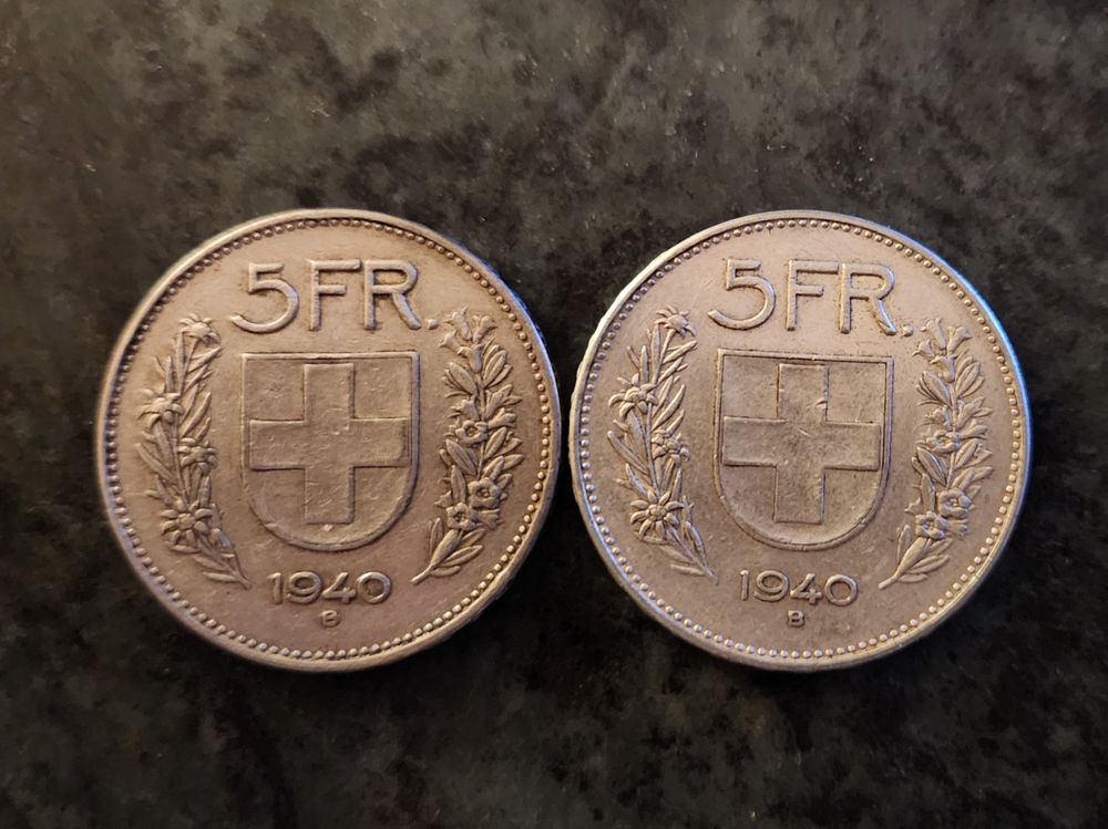 2x 5.- Silbermünzen Schweiz 1940 AB NUR 1.- ! | Kaufen auf Ricardo