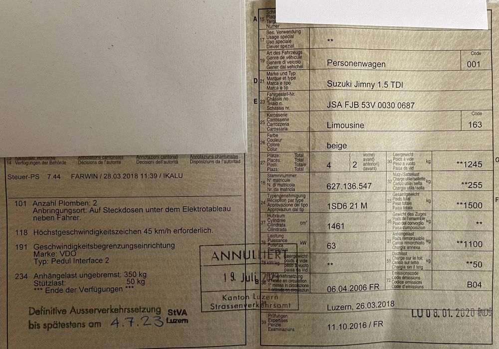 Suzuki Jimny 1.5 TDI 45 km/h (Gebraucht) in Sörenberg für CHF 3100 ...