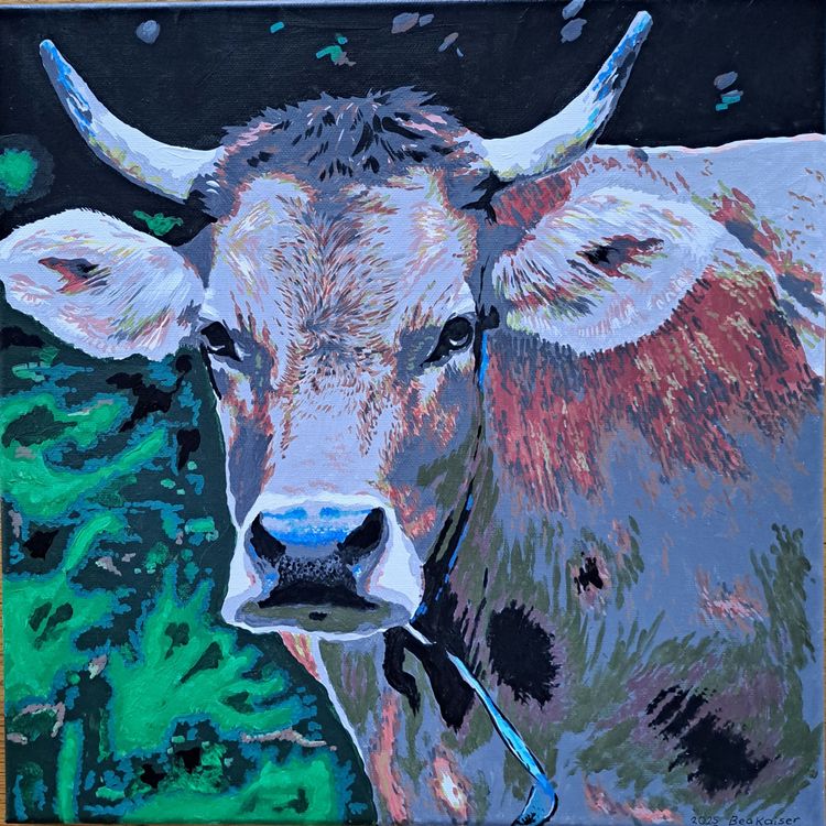 Kuh-Gemälde, Acryl auf Leinwand. 40 cm x 40 cm (Neu (gemäss ...