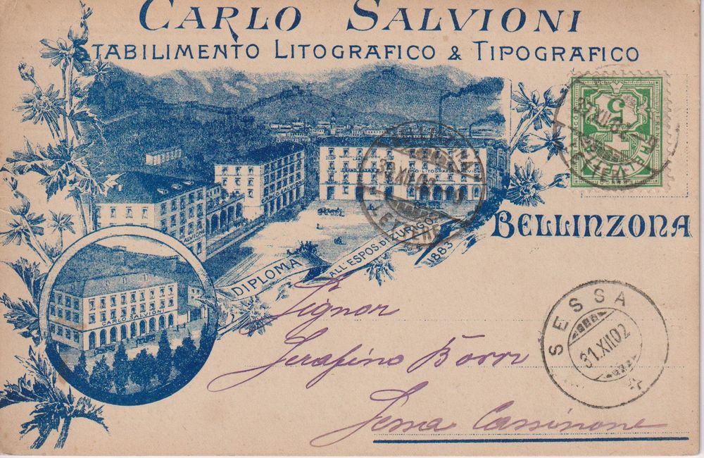 AK Bellinzona - Carlo Salvioni Litografia Tipografia 1902 (Gebraucht ...