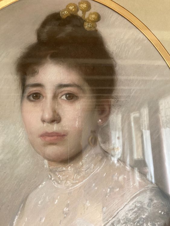 Antikes Gemälde Porträt junge Frau Kreide Edouard Ravel (Gebraucht) in ...