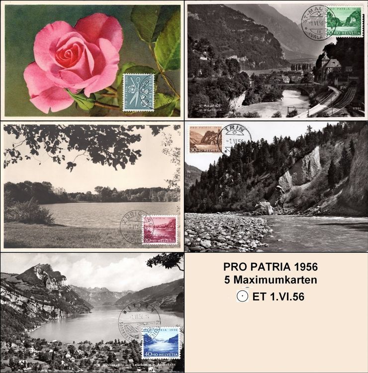 5 ET Maximumkarten PRO PATRIA 1956 siehe – voir scans (Gebraucht) in CLARENS für CHF 25 – mit ...