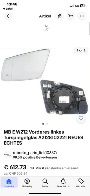 MERCEDES SPIEGELGLAS LINKS ELEKTROCHROM A2128102221 (Gebraucht) in ...