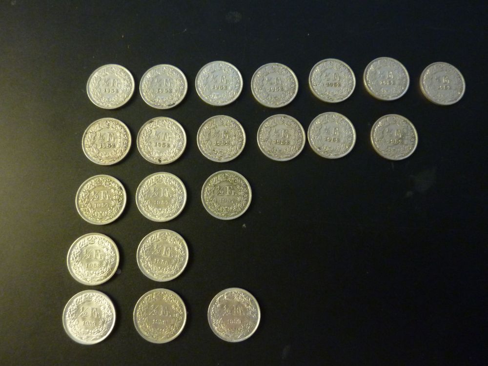 21 Silbermünzen 50 Rappen aus den 50er Jahren assortiert (Gebraucht) in ...