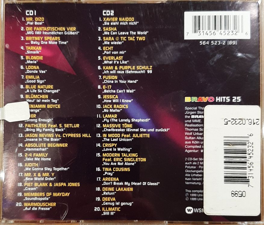 Bravo Hits 25, Doppel CD, Hit Compilation 1999, Sampler (Gebraucht) in Schönenberg TG für CHF 2. ...