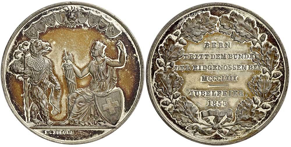 a- Bern, Weissmetallmedaille 1853, Jubiläum, RR! (Gebraucht) in Chiasso für CHF 150 – mit ...