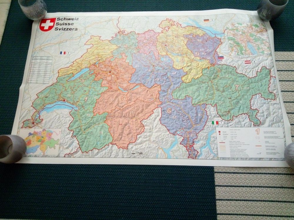 Karte der Schweiz mit Postleitzahlen, 95x62 cm (Gebraucht) in ...