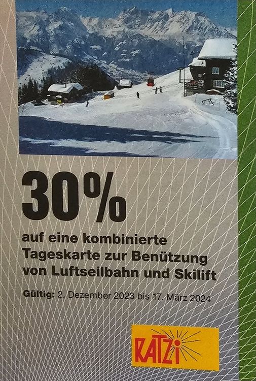 Gutschein für 30%Rabatt kombinierte Tageskarte Skilift Ratzi (Neu ...