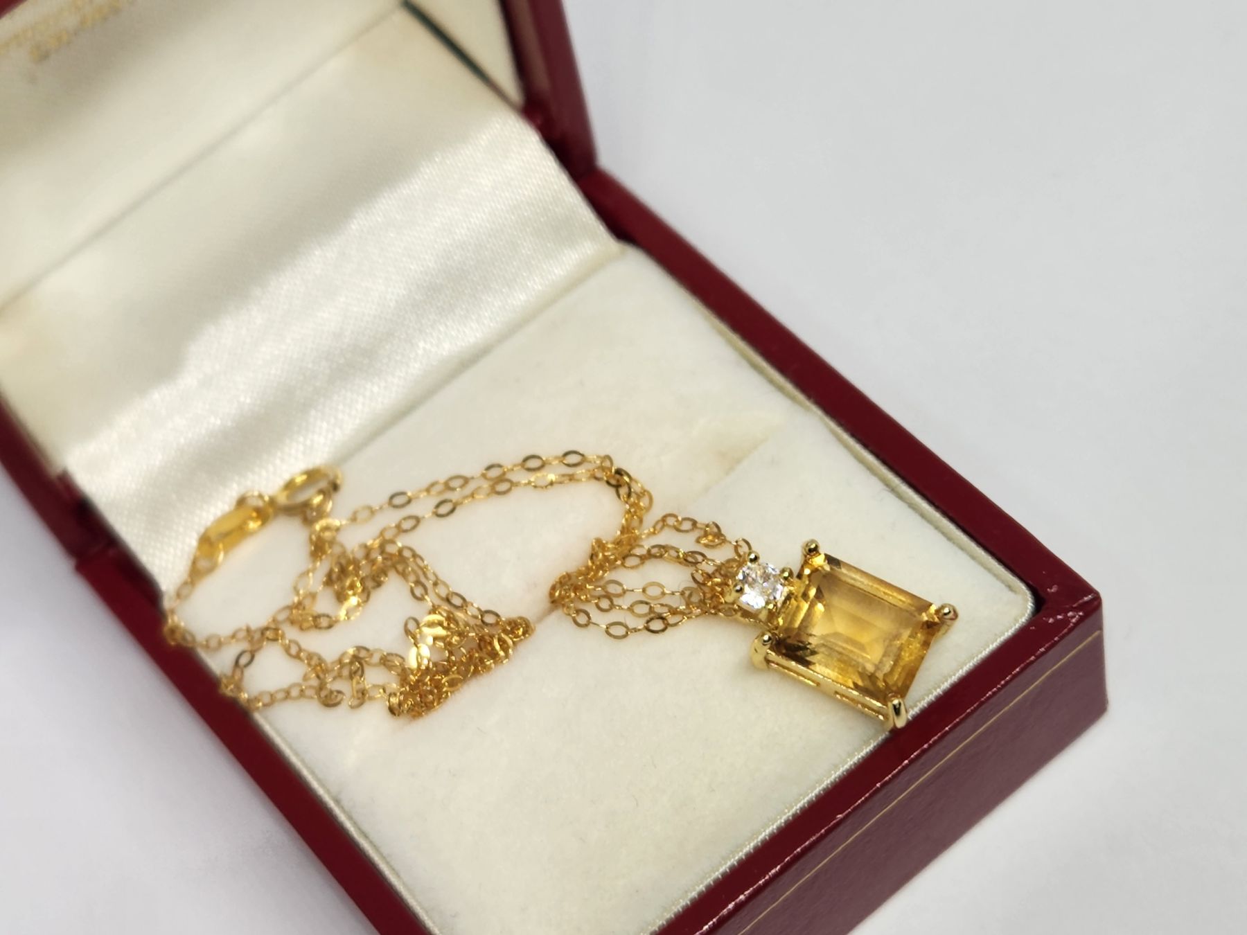 Citrin Anhänger und Diamant immitat und goldene Kette 925 (Neu (gemäss ...