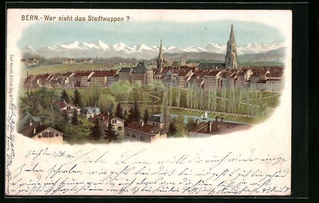 Litho Bern, Teilansicht mit Stadtwappen, | Kaufen auf Ricardo Litho Bern, Teilansicht mit Stadtwappen, | Kaufen auf Ricardo