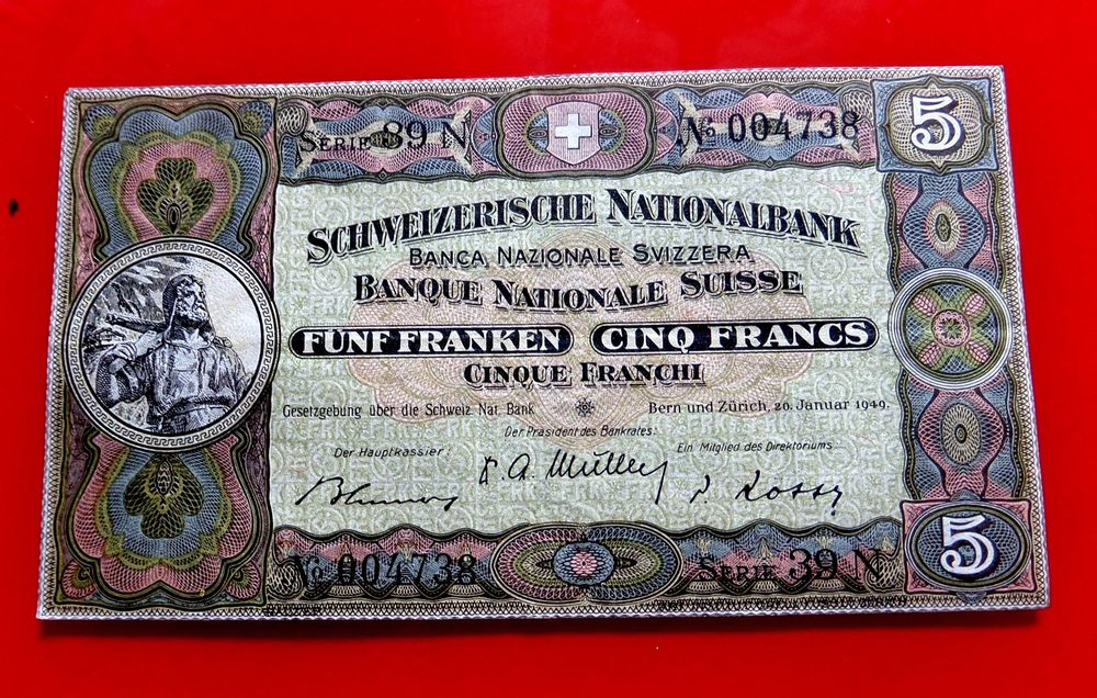 ALTE letzte 5 FR NOTE der SCHWEIZ 26.1.1949 wenig gelaufen (Gebraucht ...
