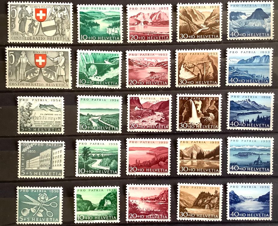 1952-56 Pro Patria Seen und Wasserläufe Sätze ** (Neu (gemäss Beschreibung)) in Liestal für CHF ...