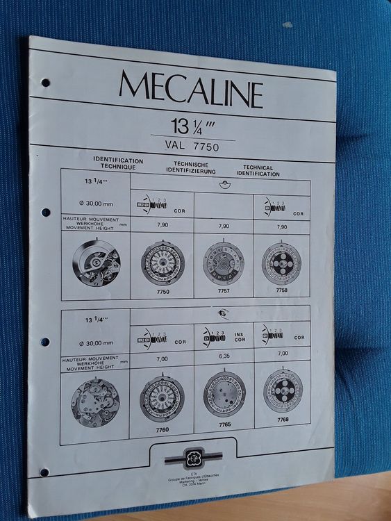 ETA Mecaline Val 7750 Technische Identifizierung | Kaufen auf Ricardo