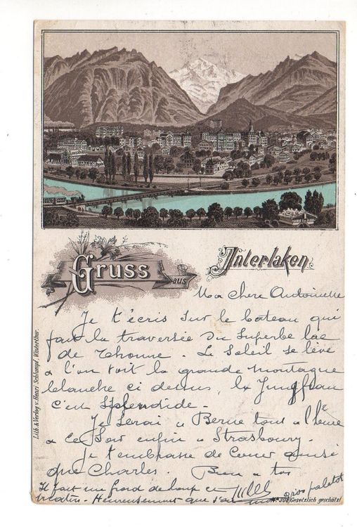LITHO Gruss aus INTERLAKEN 1896 (Gebraucht) in Jona für CHF 19.9 – mit Lieferung auf Ricardo kaufen