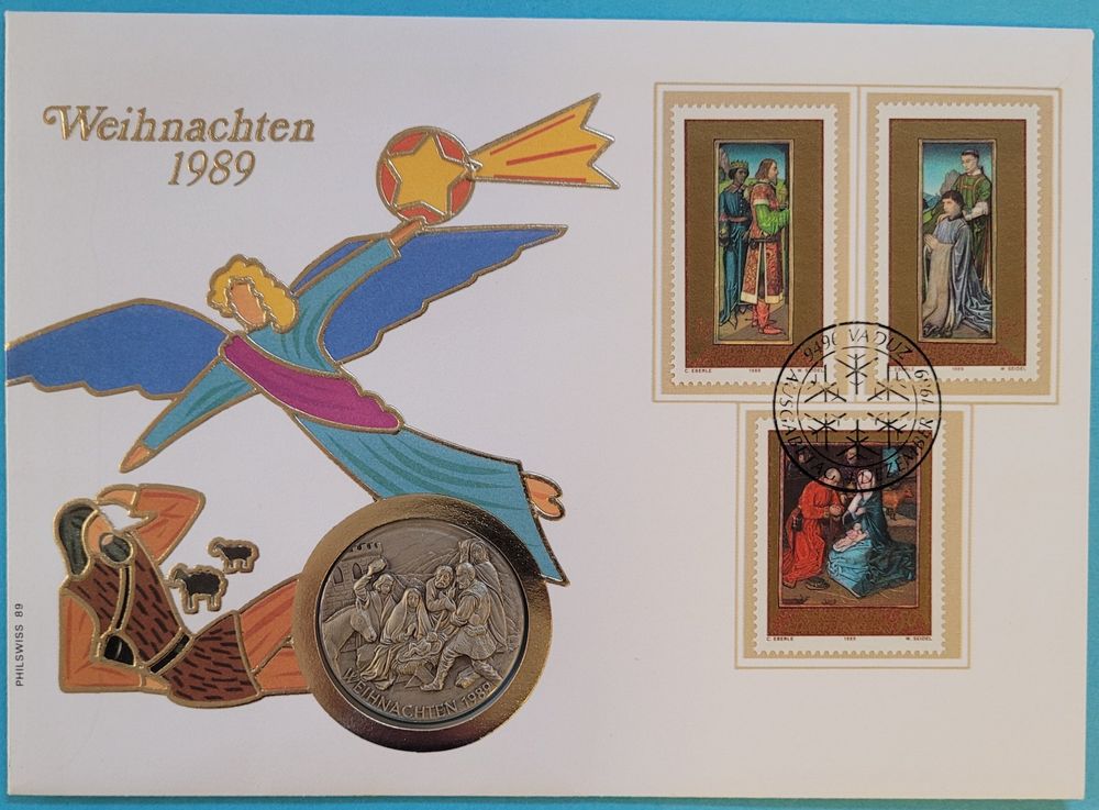 Münzbrief WEIHNACHTEN 1989 Silber 18.5gr Liechtenstein (Gebraucht) in Oberriet SG für CHF 17 ...