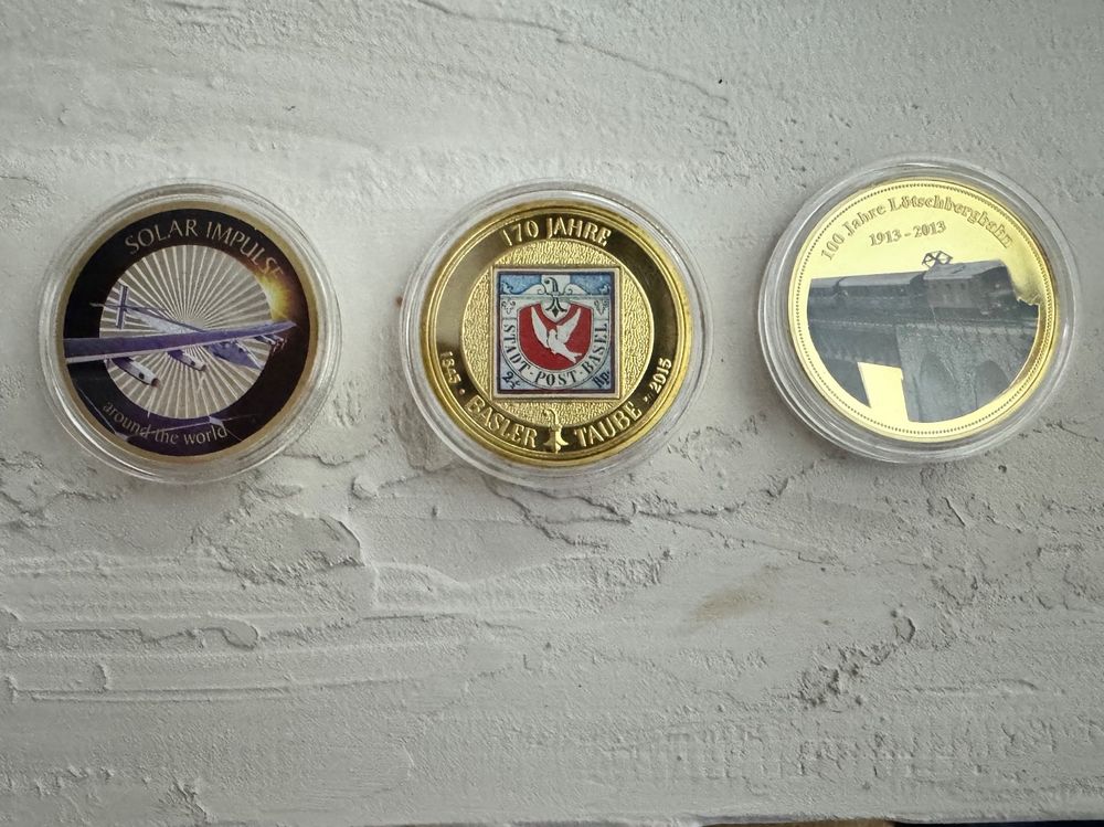Basler Taube, Solar Impulse, Lötschbergbahn Gedenkmünze (Gebraucht) in Maschwanden für CHF 5 ...