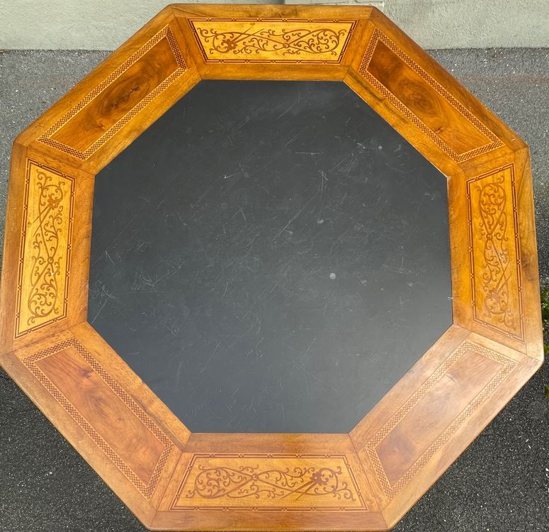 Antike 8 Eckiger Holz Tisch mit Schieferplatte mit intasien (Gebraucht ...