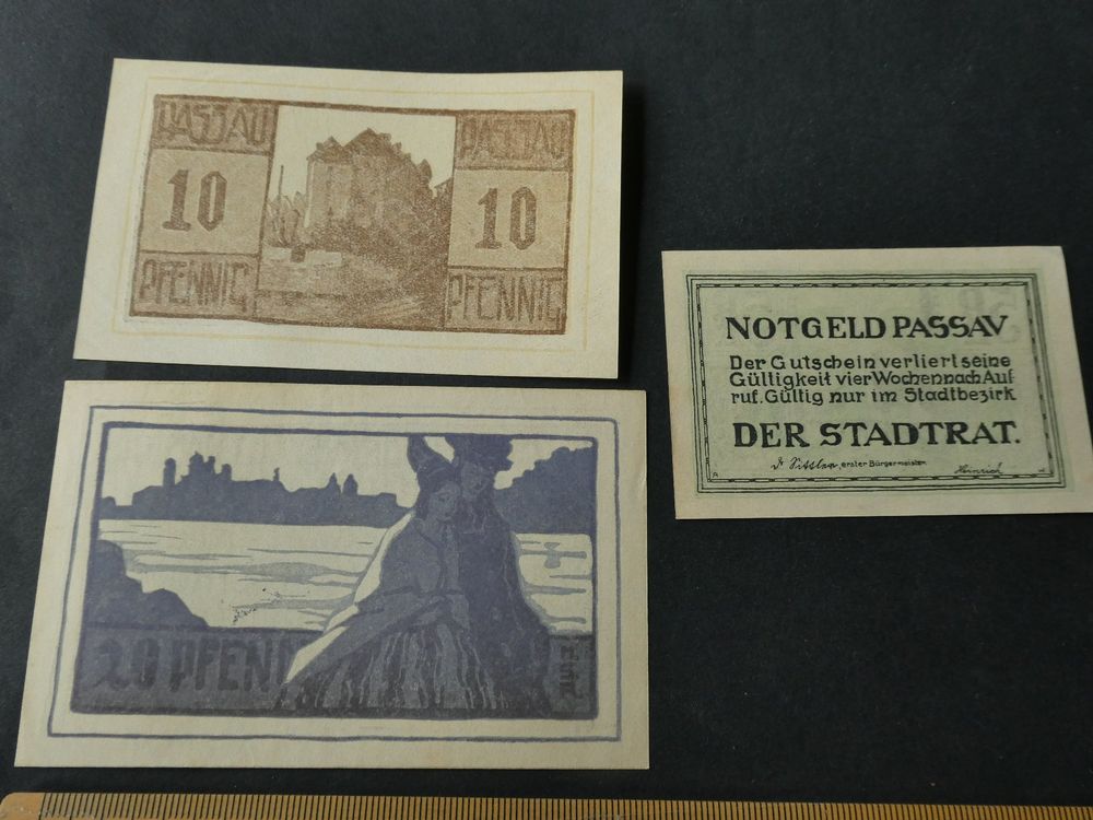 Dt. Reich o.J., Passau, 3 Notgeldscheine ungefaltet (Neu (gemäss Beschreibung)) in Hinterforst ...
