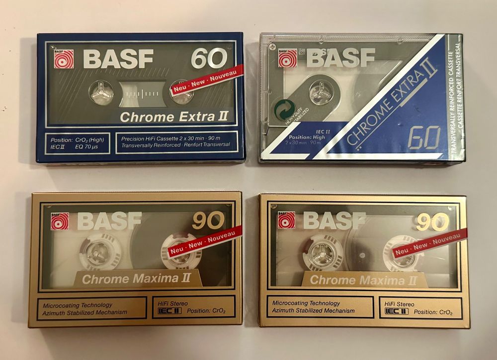 4x BASF Chrome Maxima II 90 / Extra II 60 / Kassette NEU (Neu und originalverpackt) in Baden für ...