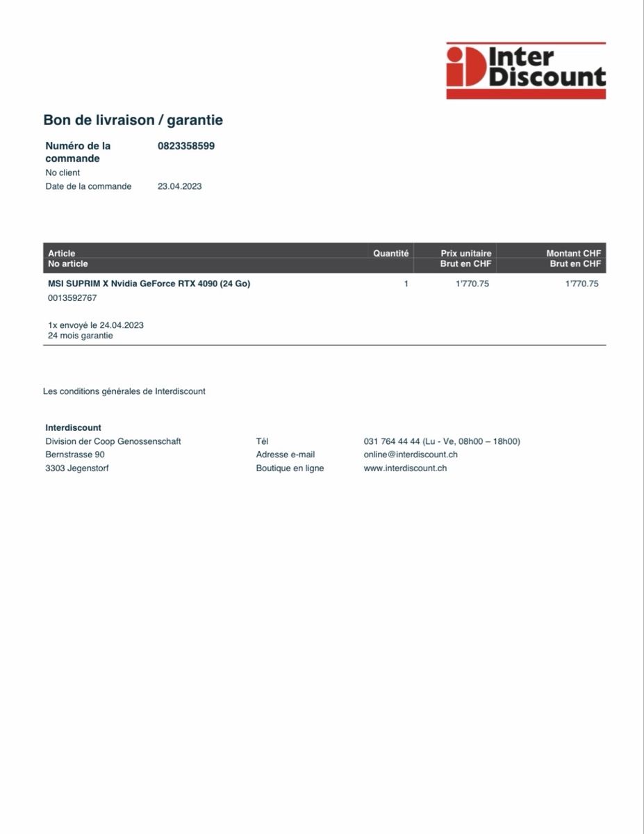 NVIDIA RTX 4090 MSI SUPRIM X (D'occasion) à Bassecourt pour CHF 1610 ...