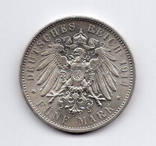 (992) Sachsen, 5 Mark, 1914, Super, stgl (Gebraucht) in Rüthi (Rheintal ...
