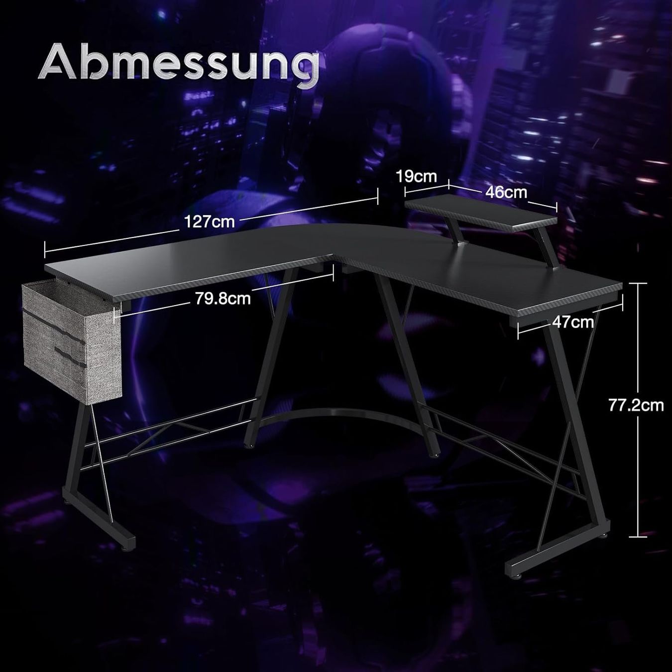 ODK Gaming Tisch, Schreibtisch Ecktisch S.Carbon 127x127 cm (Neu und ...