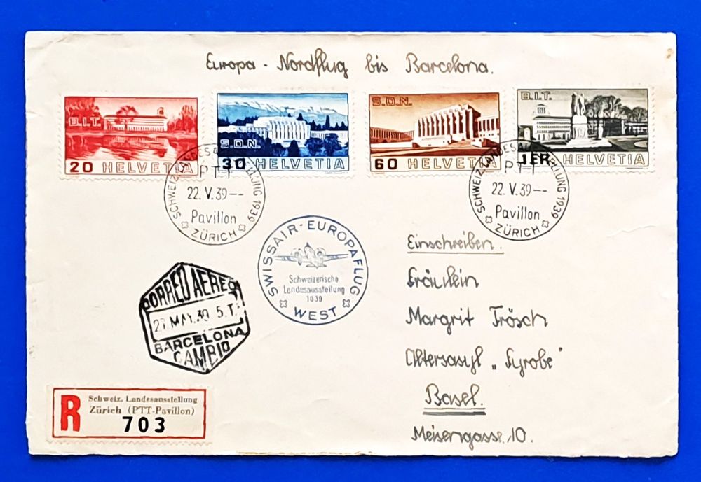 SWISSAIR EUROPAFLUG WEST 1939 R-Brief Zürich-Barcelona | Kaufen auf Ricardo