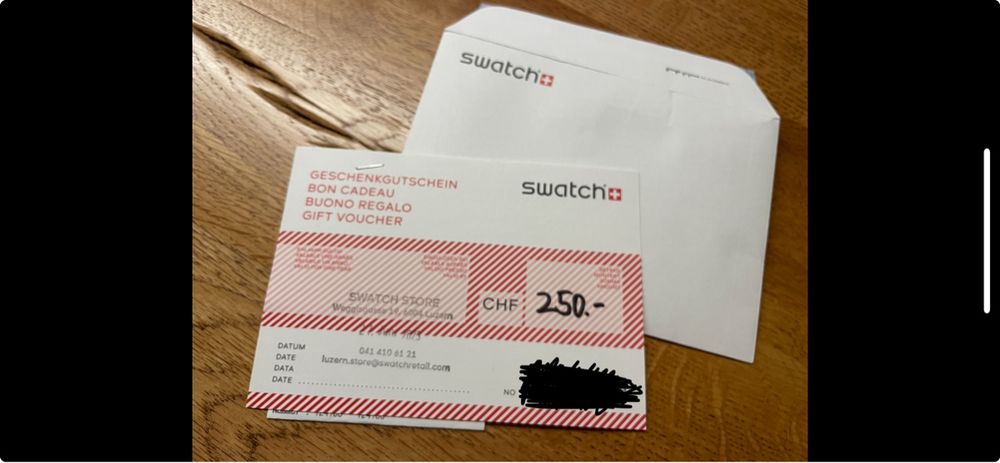 SWATCH Wert-Gutschein CHF 250.- (Neu und originalverpackt) in Luzern für CHF 220 – mit Lieferung ...