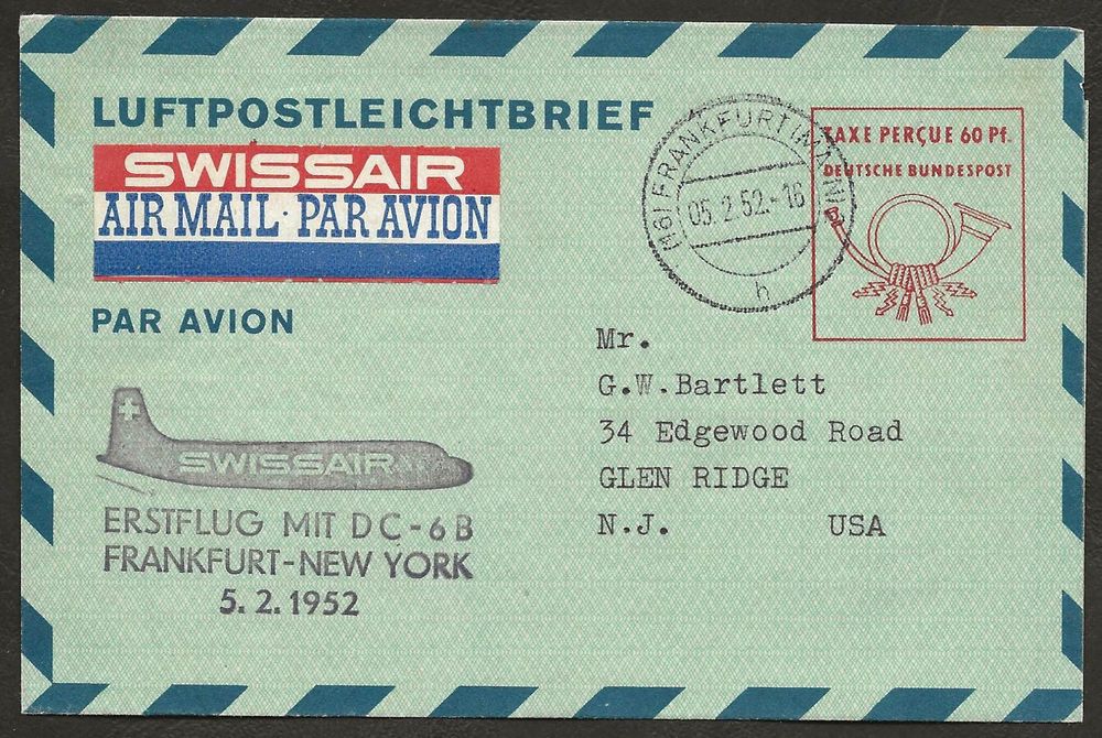 Flugpost Schweiz 1952 Frankfurt New York Luftpost Swissair | Kaufen auf Ricardo
