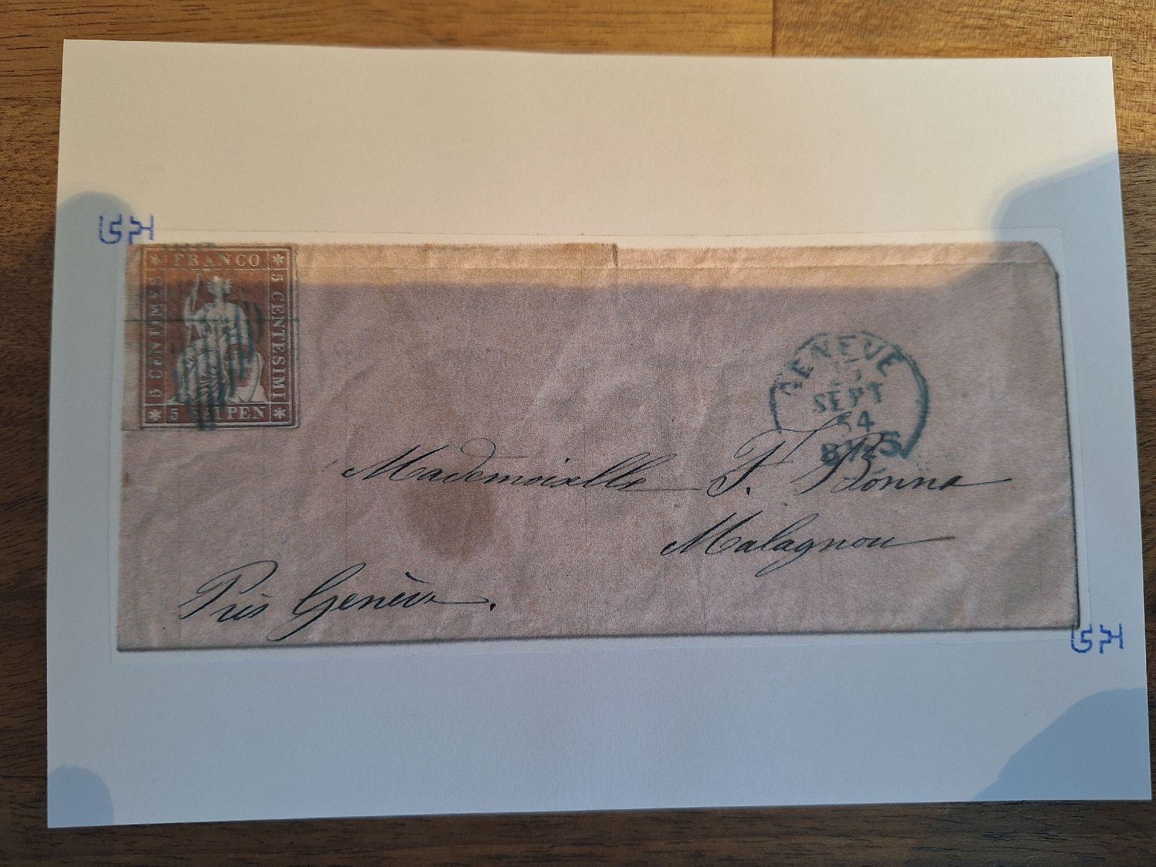 Strubelbrief 22A3 blaue Raute mit Attest Kat. 370.- Geneve (Gebraucht ...