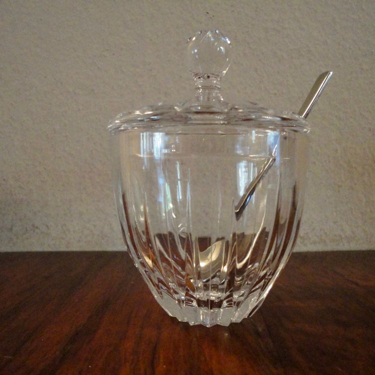 Kristall-Honigtopf mit Löffel - Vintage Glasdose Süss (Gebraucht) in ...
