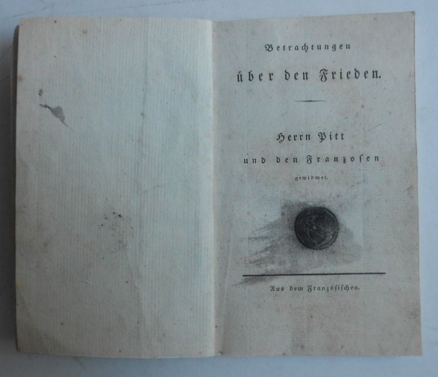 Staël – Holstein. Über den Frieden. 1795. Sehr selten. (Gebraucht) in ...