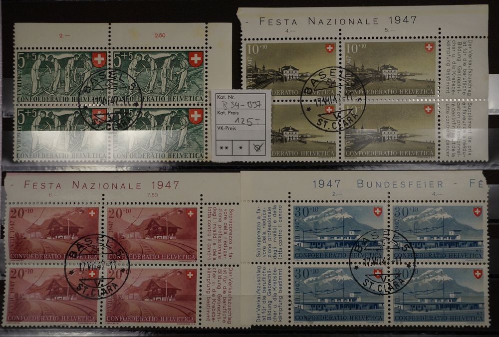 CH - Pro Patria - B34-B37 - Viererblock (Jg 1947) (Gebraucht) in Rombach für CHF 20 – mit ...