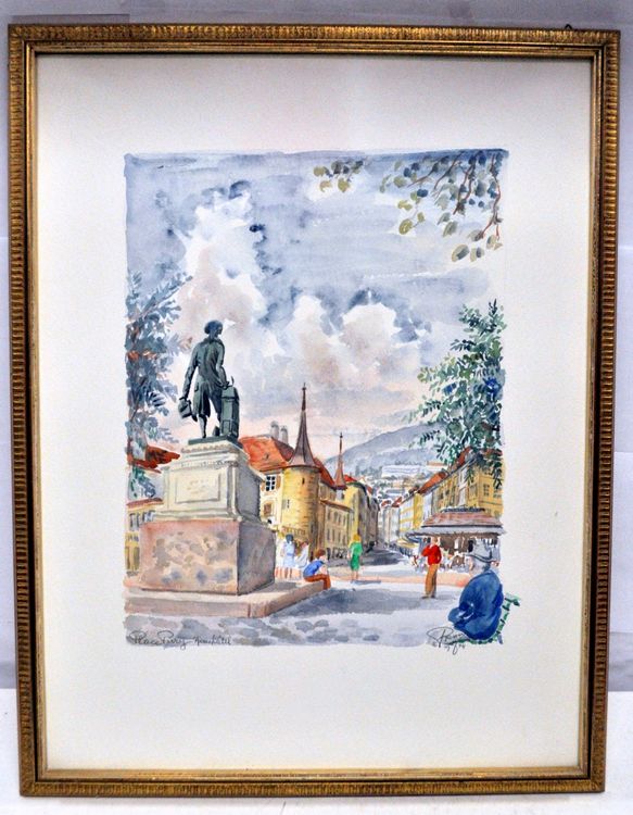 Aquarelle "Place Purry Neuchâtel" 1974 (voir signature) (Gebraucht) in Neuchâtel für CHF 50 ...