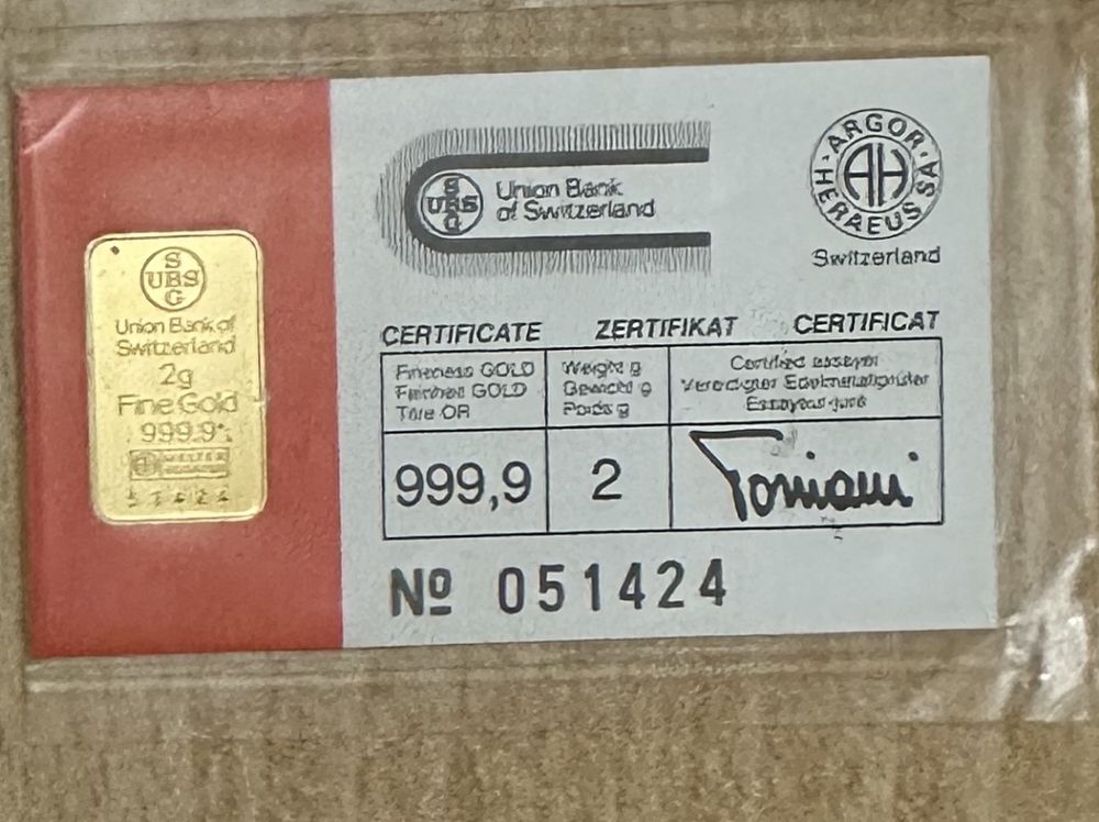 Lingot d'or 2g 999,9 UBS certificat (Gebraucht) in geneve für CHF 160 – mit Lieferung auf ...