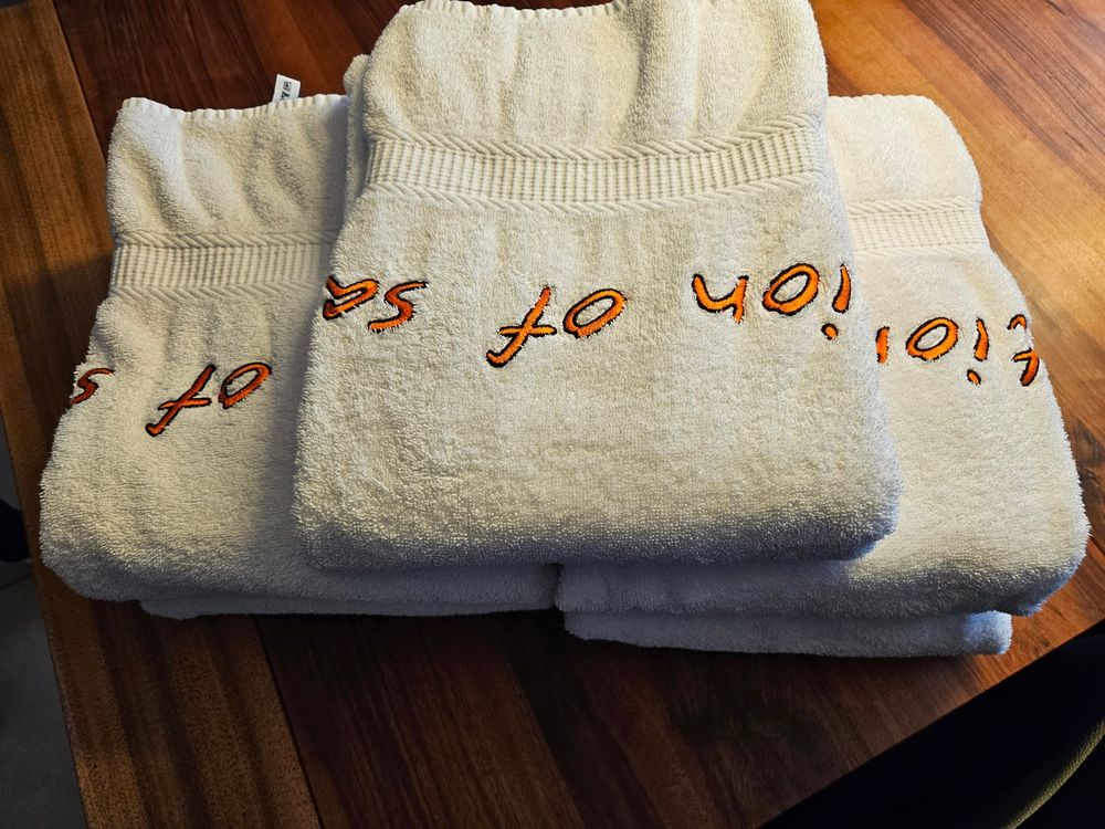 3 Sauna Badetücher "emotion of sauna", Grössen B61cm, L80cm (Gebraucht ...