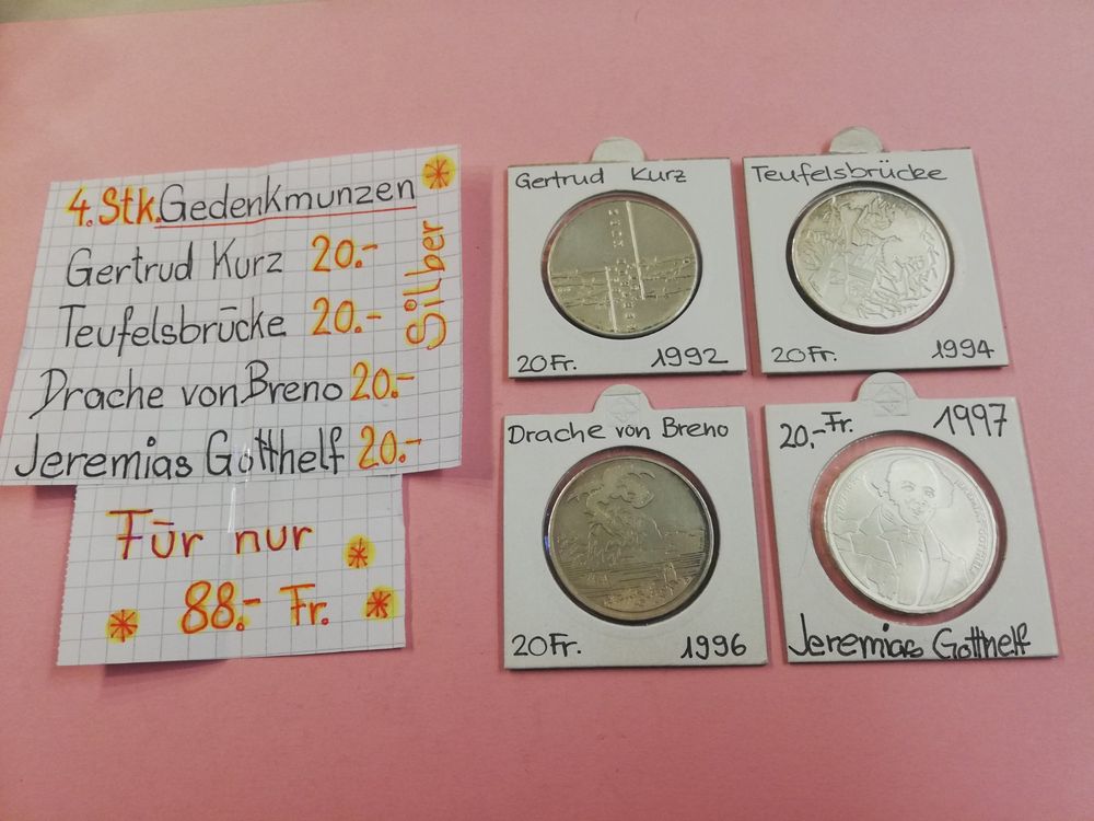 Schweizer Silbermünzen 4x20Fr. Gedenkmünzen | Kaufen auf Ricardo