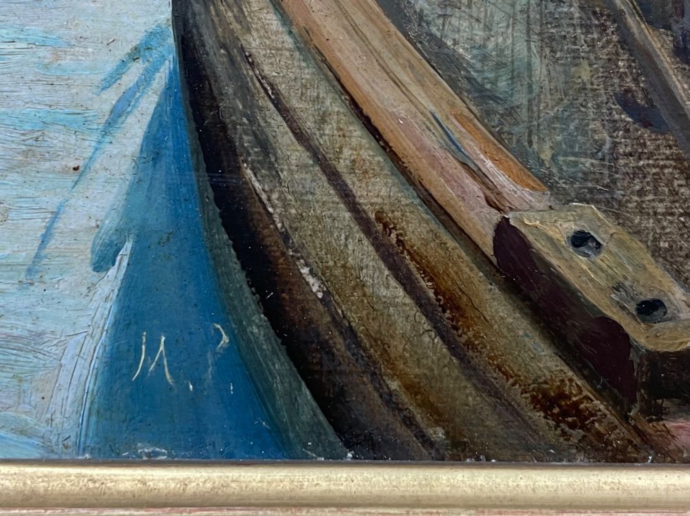 19. Jh. Fischer im Boot Gemälde Monogrammiert (Gebraucht) in Root für ...