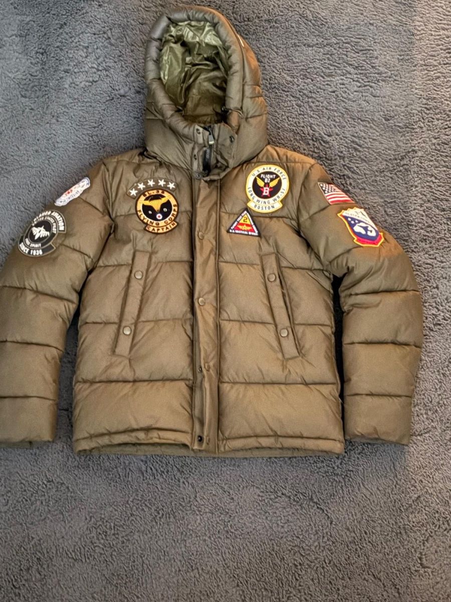 Blauer Daunenjacke mit Patches, Khaki, Gr. 16 Jahre (Neu (gemäss ...