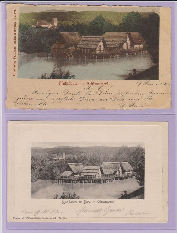Pfahlbauten in Schönenwerd - 2 alte Ansichtskarten 1902 (Gebraucht) in Vitznau für CHF 20 – mit ...