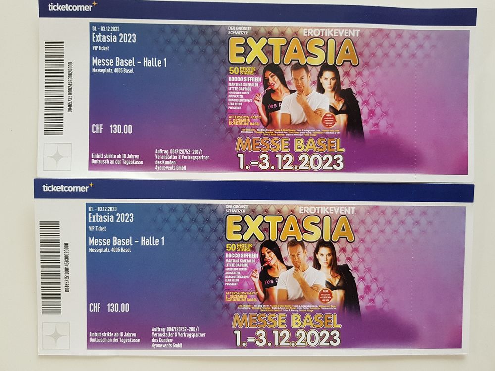 2 VIP Tickets Extasia (Neu und originalverpackt) in Ettiswil für CHF ...