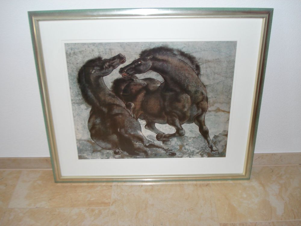 HANS ERNI 1956 GEMÄLDE MIT ZWEI KÄMPFENDEN PFERDEN (Gebraucht) in Zwingen für CHF 400 – nur ...