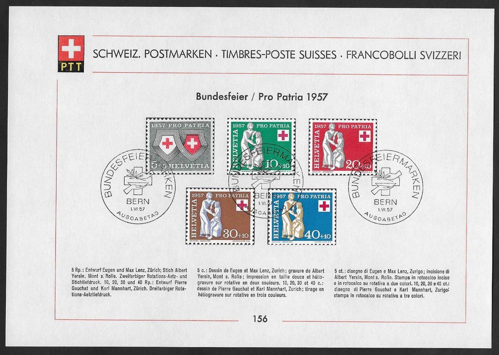 1957:Pro Patria Serie auf Sammelblatt Nr.156 ( B81-85 ) ET | Kaufen auf Ricardo