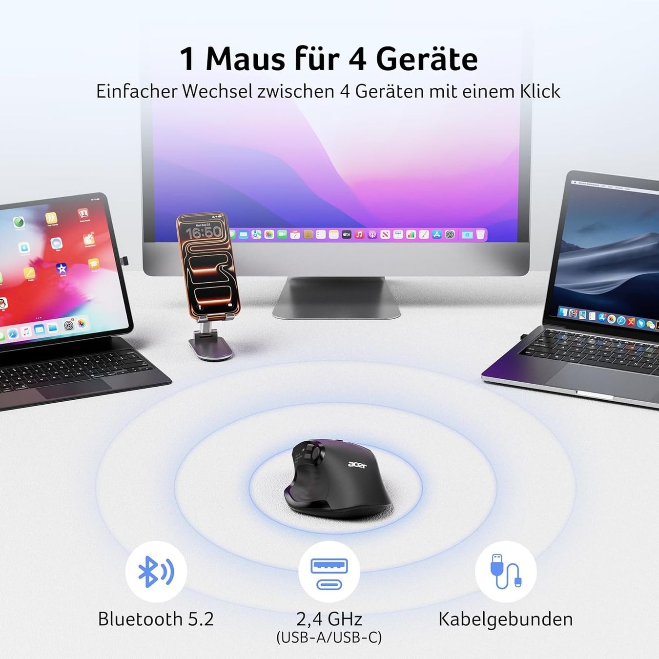 Acer Kabellose Maus Tri-Mode 4000 DPI OLED ergonomisch (Neu und ...