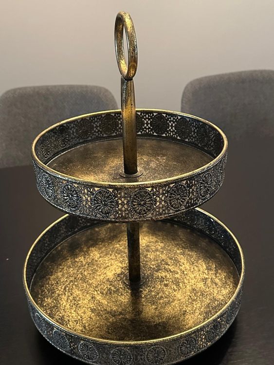 2-stöckige Etagere Gold Vintage Deko Teller Kuchen (Gebraucht) in ...