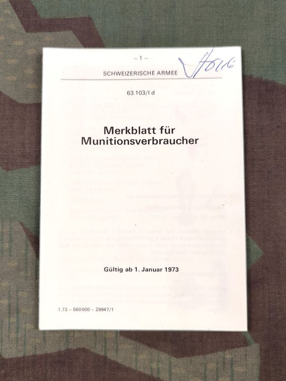 Merkblatt 63.103/I d Merkblatt für Munitionsverbraucher 1973 (Gebraucht ...